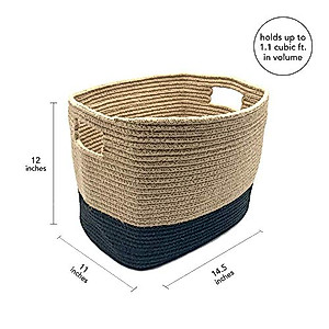 Chloe and Cotton Woven Cube Storage Baskets with Handles | Set of 2 | Cute Decorative Bins For Shelves, Bookcases, Cubbies, & Organizing Containers | Black & Tan