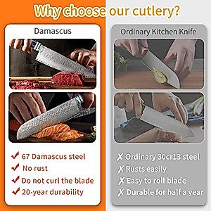 Kuwata Chef Knife Set Damascus, 2PCS Professional Japanese VG-10 High Carbon Stainless Steel Kitchen Knife Set Chefs Knife, Santoku Knives, Knives Set for Kitchen with Gift Box
