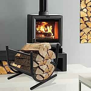 Finderomend Fireplace Log Holder Firewood Rack 17 Inch Heavy Duty Small Cast Iron Firewood Log Rack Bin for Patio Deck Fireplace Indoor/Outdoor with Scrolls for Log Wood Lumber Kindling Black