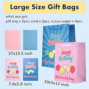 Ronvir 2Pcs Gift Bags, 13x10x5 Inch Birthday Paper Bags With Handles, Large Happy Birthday Gift Bags With Tissue Paper, Gift Bags For Birthday, Boys, Girls, Woman, Man