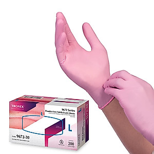 200-2000 PCS Tronex Pink XS - XL Nitrile Exam Gloves Chemo Rated Finger Textured Powder Free Medical Grade Non Latex Disposable Gloves (2000, XS)