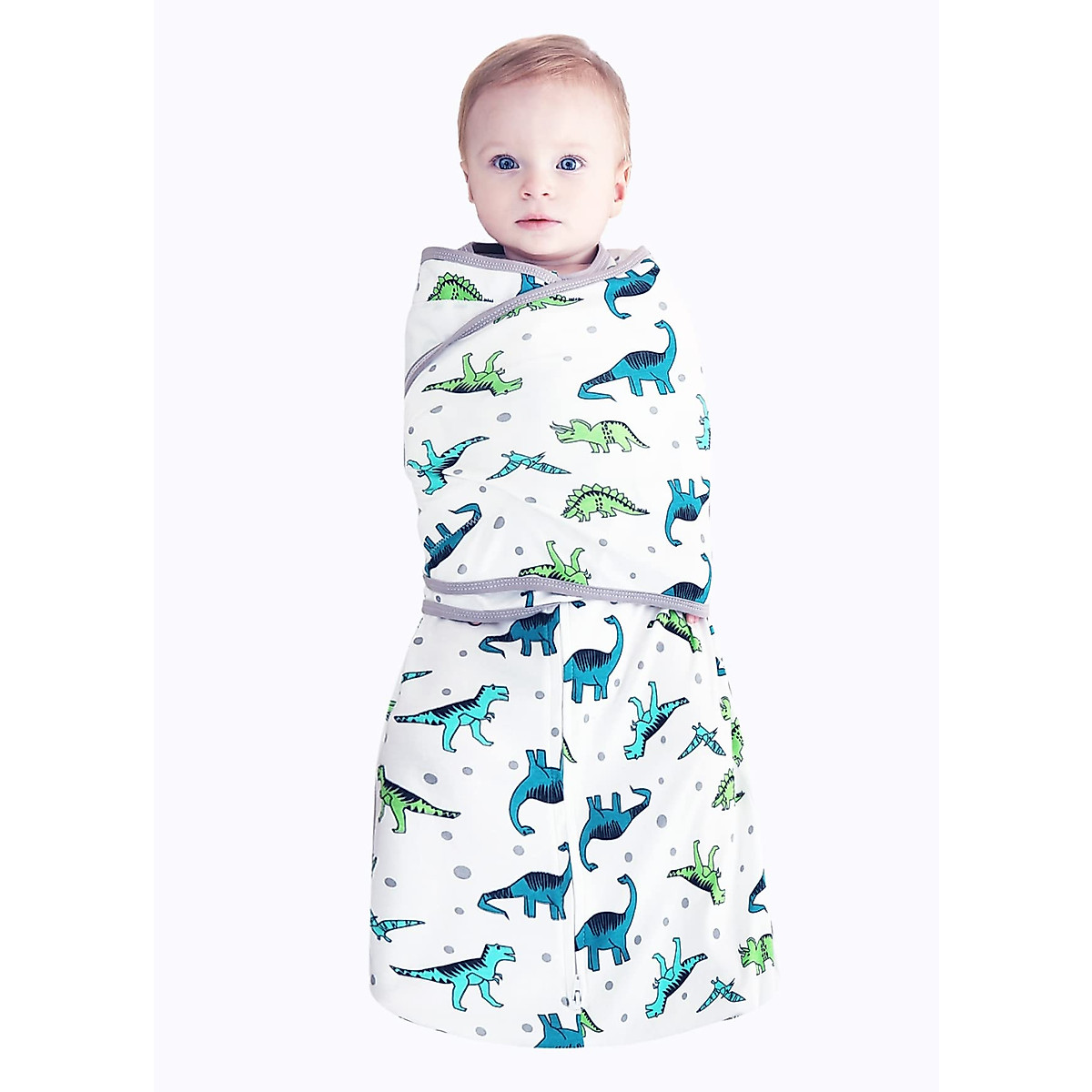 AugTwig Baby Sleepsack Swaddle 3-Way Adjustable Wearable Blanket Boy and Girl,100% Cotton,6-12 Months(Green Dinosaur)