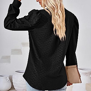 ysgfhgjw Puff Long Sleeve Tops for Women Solid Color V-Neck T Shirts Empire Waist Loose Fit Fashion Graphic Tunic 2023