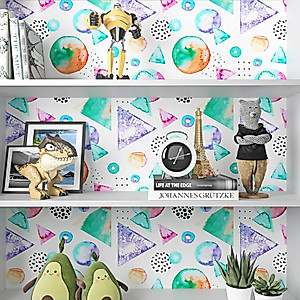 ReWallpaper 17.5in x 23ft Colorful Geometric Wallpaper Peel and Stick Wallpaper Watercolor Removable Vinyl Wallpaper for Bedroom Cabinets Kids Classroom Stick on Wallpaper Self Adhesive Contact Paper