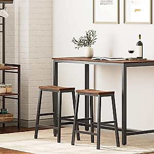 HOOBRO Bar Stools, Set of 2 Bar Chairs, 23.6 Inch Saddle Stools, Kitchen Counter Stools with Footrests, Industrial Stools for Dining Room, Kitchen, Counter, Bar, Rustic Brown and Black BF02MD01