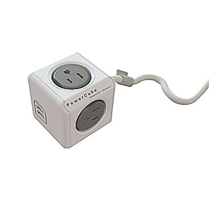 Power Strip, Allocacoc PowerCube |Extended|, 4 Outlets 2 USB Ports, 5 feet Cable, Surge Protection, Mounting Dock, Compact for Travel, Home and Office, Space Saving, ETL Certified
