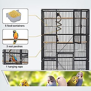 70’’ Big Bird Cage Wrought Iron Large Bird Cage with Rolling Stand for Parrots Conures Lovebird Cockatiel Parakeets, Black