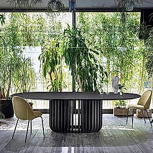 LAKIQ Solid Wood Oval Dining Table Small Space Modern Kitchen Dining Table Wood Top Table for Dining Room Kitchen Small Apartment(Black, 63''L x 31.5''W x 29.5''H)