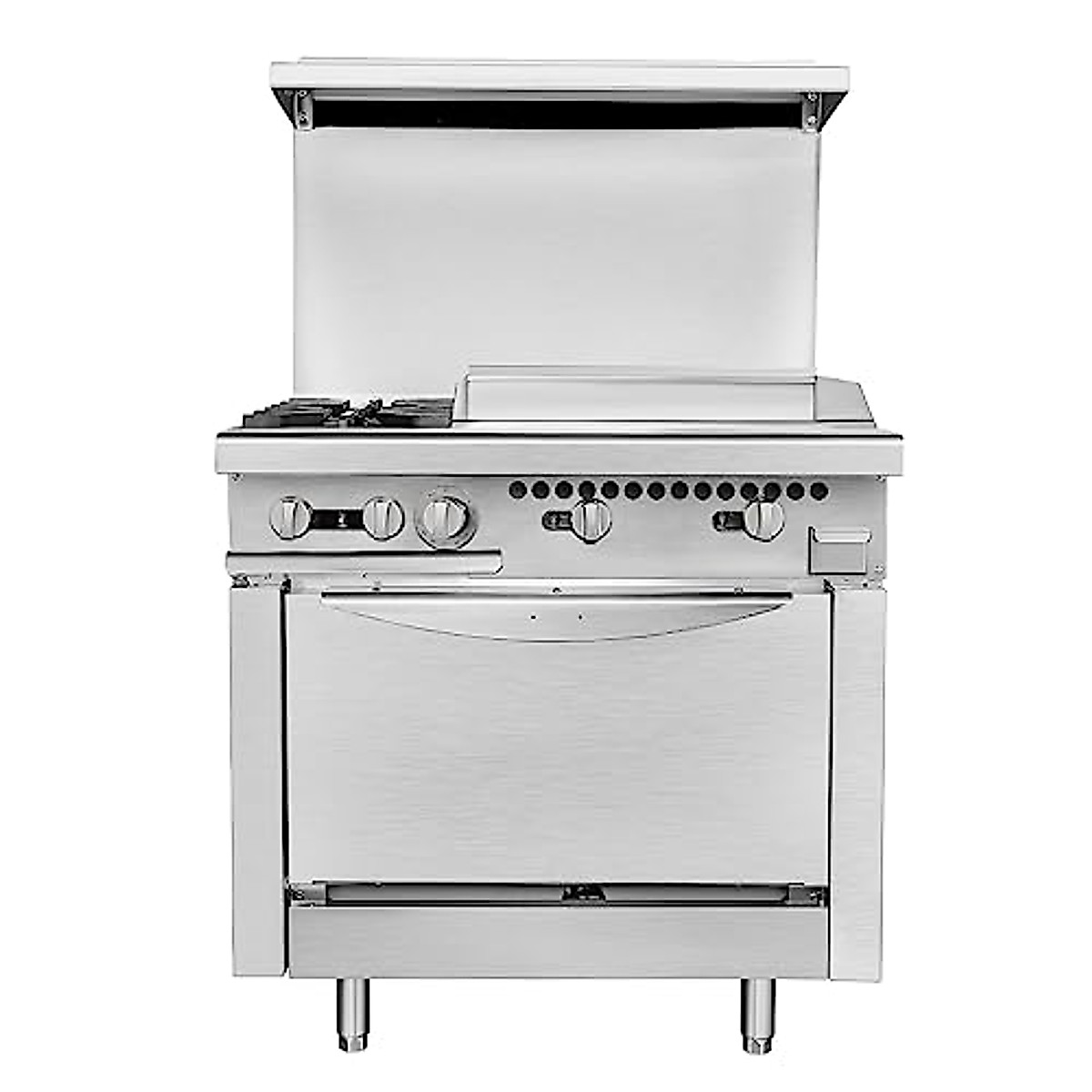 WMAOT 36" Commercial Range with 2 Burner 4.8 Cu.Ft Electric Oven 24" Griddle 35000 BTU Manual Natural Gas Range for Commercial Kitchen Restuarant Bar