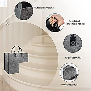 LASZOLA 2 Pack Staircase Organizer Basket Felt Stair Basket, Large Stair Storage Organizer with Faux Leather Handles L-Shape Stair Tidy Basket for Laundry Toys Household Items - Durable & Collapsible