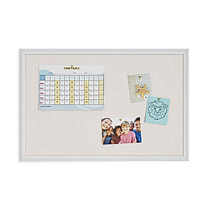 U Brands Farmhouse Linen Bulletin Board, 30 x 20 Inches, White Wood Frame (2074U00-01)