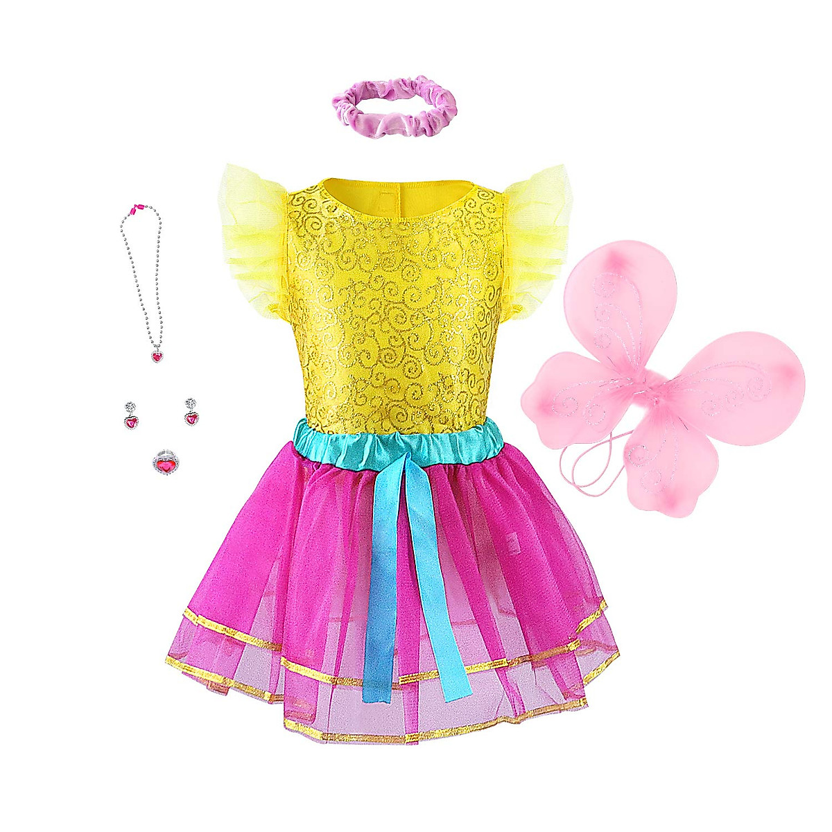 Jeowoqao Girls Dress up Trunk Princess Set, 24Pcs Pretend Play Costume Set, Fairytale, Supergirl, Princess, Rainbow Girls Costume for Toddler/Little Girls Ages 3 4 5 6 Years