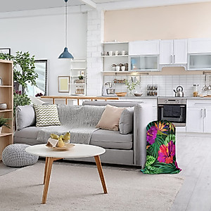 Swono Tropical Flowers Drawstring Closure Dirty Clothes Bag Organizer, Heavy Duty Large Laundry Bag, Floral Pattern Botanical Hibiscus Palm Leaf Bird Summer Rip-Stop Bags for Camp Travel