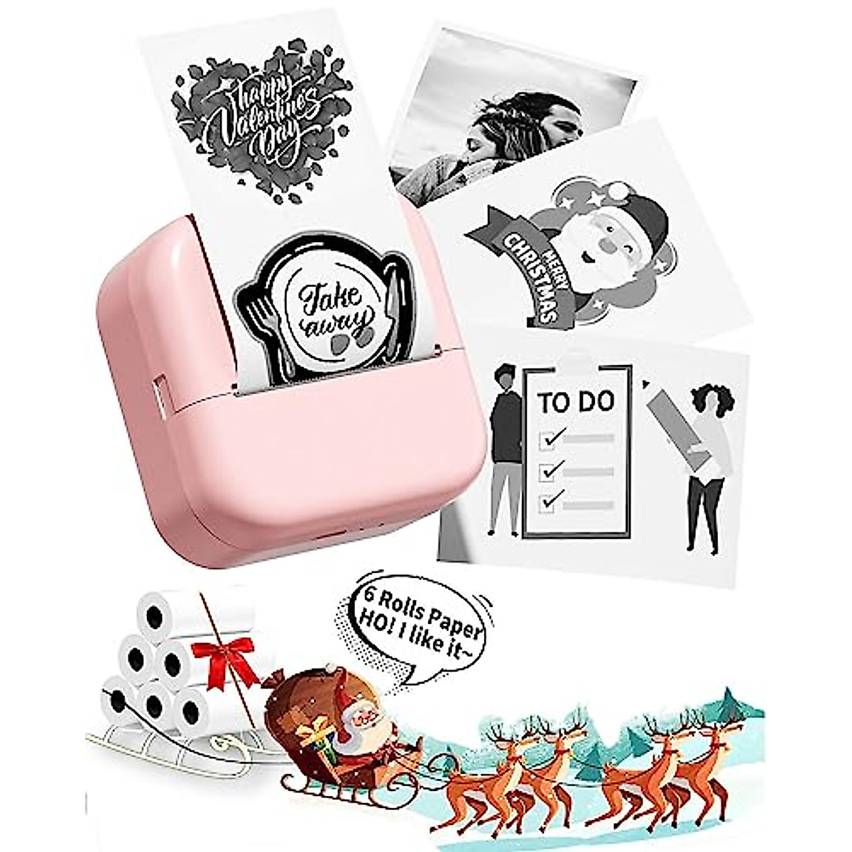 memolife 𝟐𝟎𝟐𝟑 𝐅𝐮𝐧 𝐆𝐢𝐟𝐭 Sticker Maker Machine - Mini Thermal Printer with 6 Rolls Non-Adhesive Paper (2in*21.3ft/Roll), Inkless Printer for iPhone & Android, Portable Mini Printer for DIY