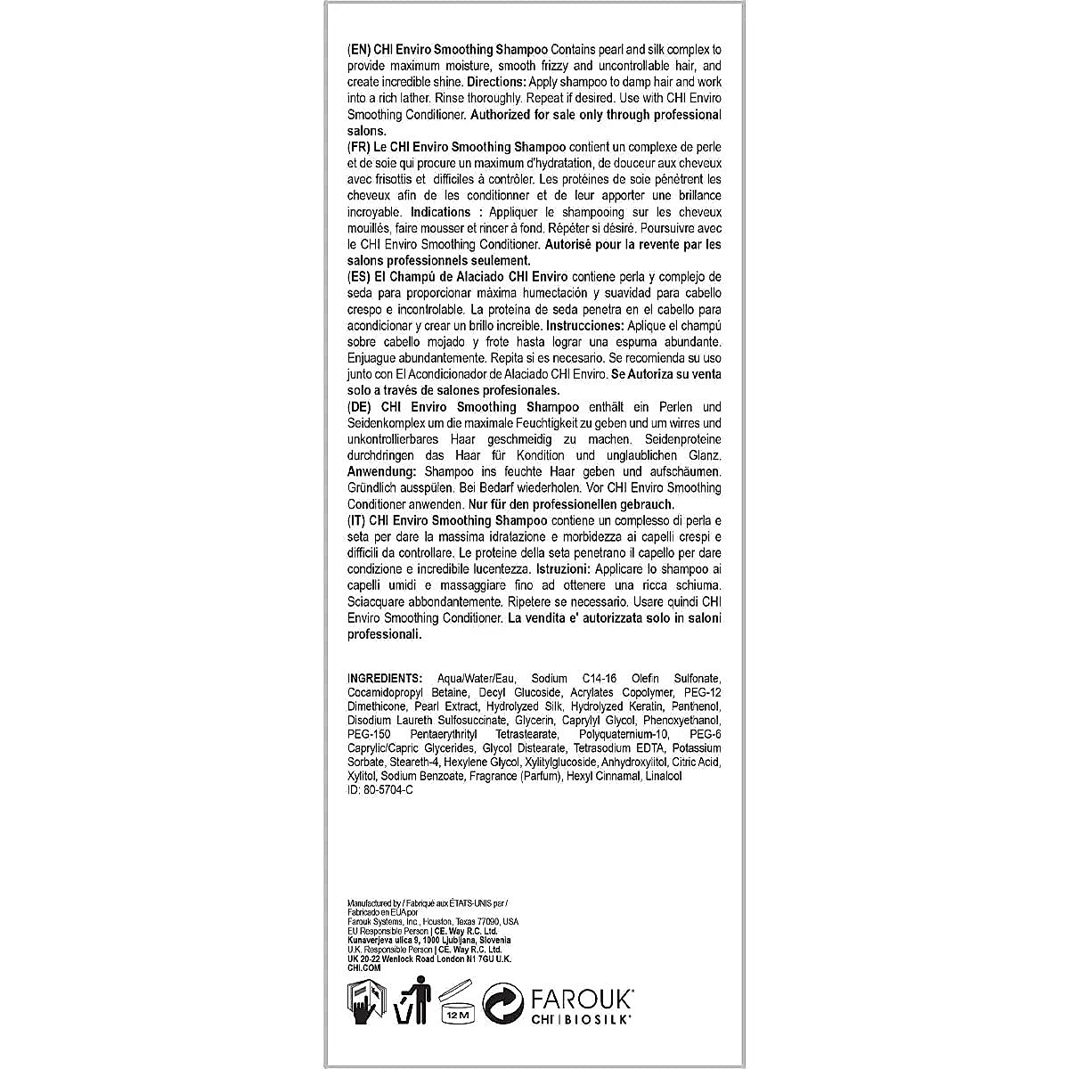 Cosmo Farouk Chi Enviro Smoothing Shampoo, 12 Oz