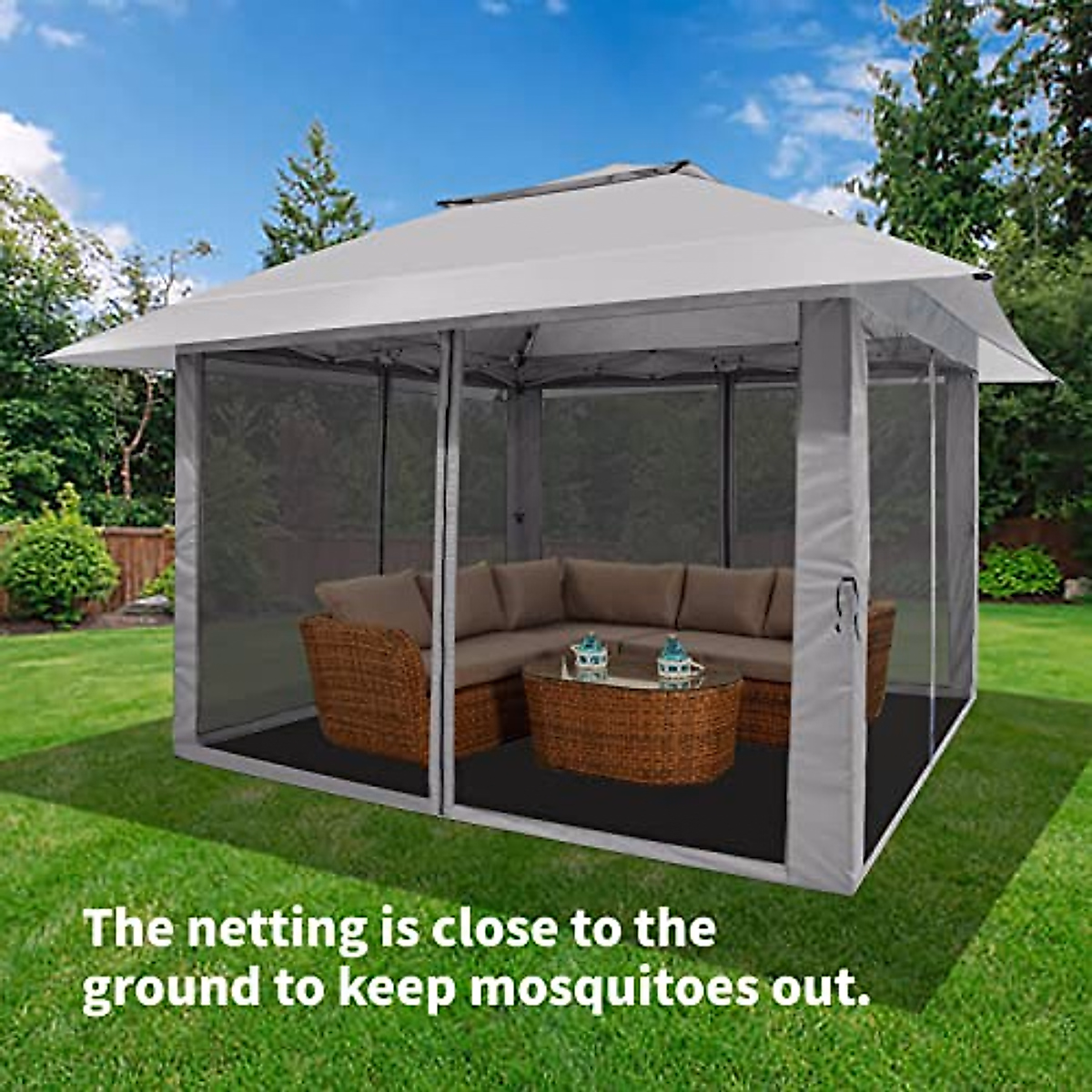 CROWN SHADES 13X13 Outdoor Pop Up Gazebo Base 10X10 Patio Gazebos Patented Center Lock Quick Setup Newly Designed Storage Bag Instant Canopy Tent with Mosquito Nettings(13x13, Grey)
