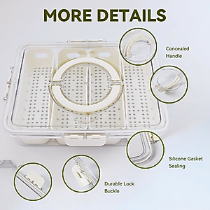 LEEHEZLY Food Storage Container for Fridge, Portable White Plastic BPA-free Box, Divided Serving Tray with Lids and Handle, Keep Fruits and Vegetables Fresh with 4 Removable Colanders (Short)