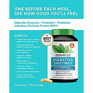 Zenwise Probiotic Digestive Multi Enzymes, Probiotics for Digestive Health, Bloating Relief for Women and Men, Enzymes for Digestion with Prebiotics and Probiotics for Gut Health - 100 Count