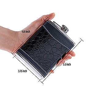 Hip flask, Men's Flask for Liquor, 304 Stainless Steel 8 oz with Funnel, Leak Proof, Slim, Classic, Leather, Black, Perfect For Travel, Camping, Hiking, Drinking Gift for Fathers Best Man