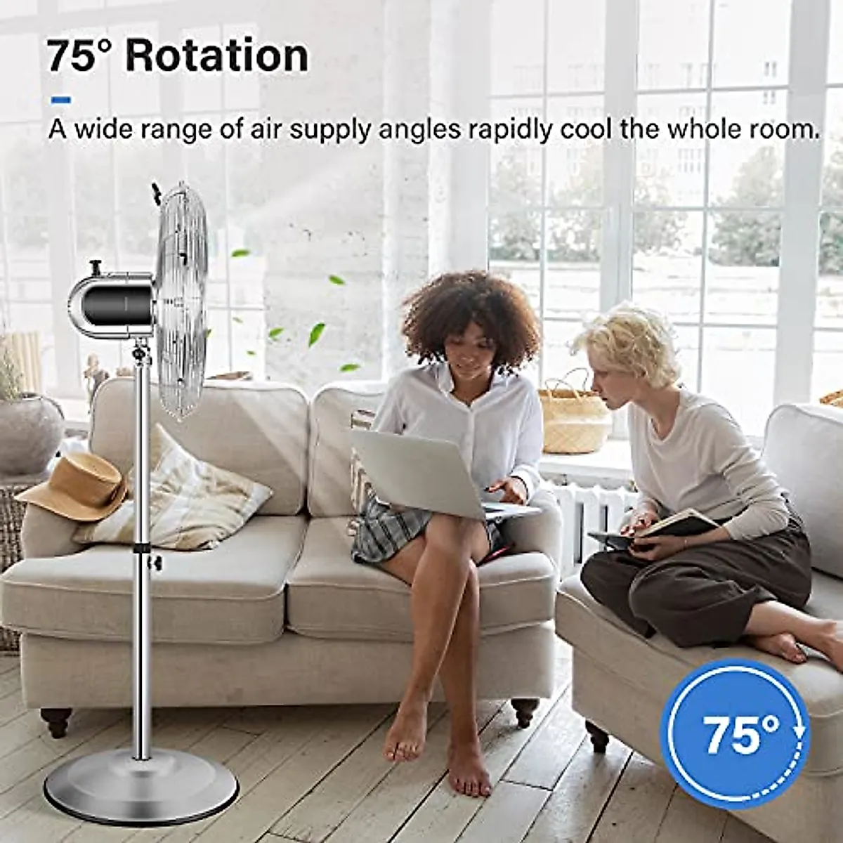 16 Inch Stand Fan, Adjustable Heights, Horizontal Ocillation 75°, 3 Settings Speeds, Low Noise, Quality Made Durable Fan, High Velocity, Heavy Duty Metal For Industrial, Commercial, Residential