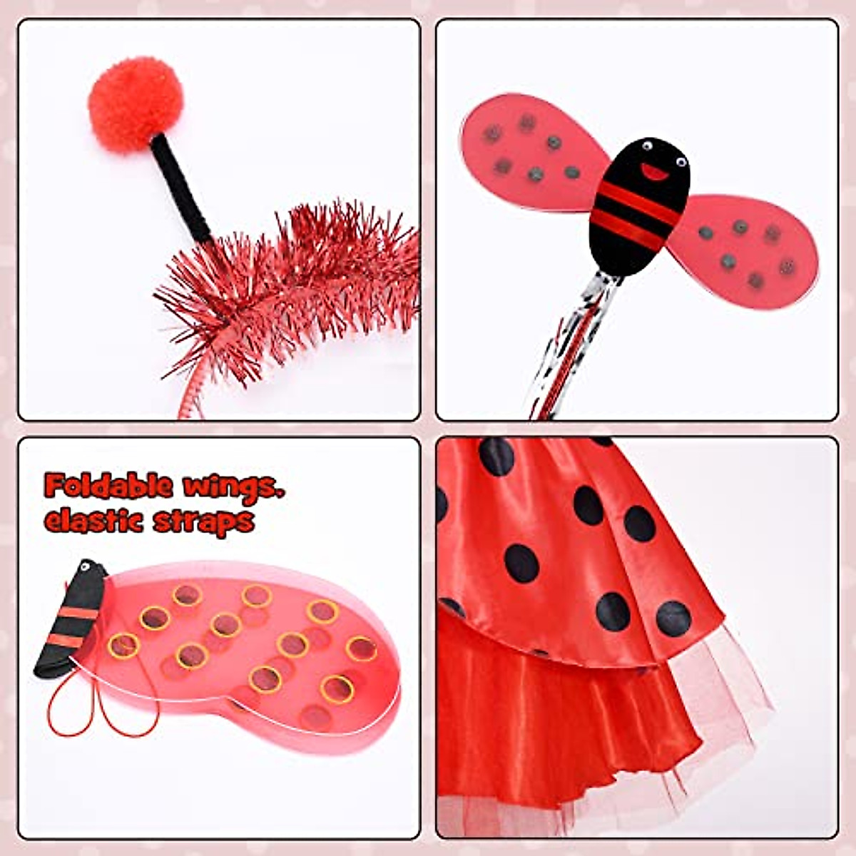 Latocos Ladybug Dress Costume for Girls with Polka Dots Dress Dress Up Pretend Play Birthday Halloween Gifts for Kids 3-10