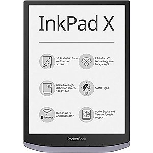 PocketBook InkPad X | E-Book Reader | Large E Ink Screen 10.3ʺ E-Reader | Glare-Free & Eye-Friendly | Adjustable SMARTlight | Text-to-Speech Function | Audio Output and Bluetooth | Audiobooks