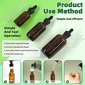 Keadic 24 Pack 1 Oz 2 Oz 4 Oz Glass Dropper Bottles Assortment Set with Tapered Eye Dropper & Black Cap Amber Round Boston Tincture Bottles for Massage Essential Oils Perfumes Liquids