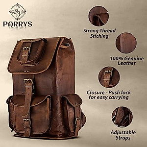 PARRYS LEATHER WORLD Handmade Western 100% Genuine Leather Backpack | Laptop Bag, Vintage Full Grain Casual Hiking Campaign Daypack For Men & Women Travel Bag (17")