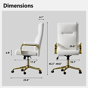 GXJ White and Gold Office Chair, Leather Desk Chair with Wheels and Arms, High Back Executive Computer Chair for Girl and Women