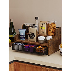 Tiaoheka Coffee Station Organizer for Countertop, Wood Coffee Bar Organizer with Drawer, Kcup Coffee Pod Holder Storage Box, K Cup Holder Organizer for Coffee Bar Accessories