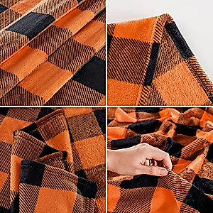 Touchat Fleece Throw Blankets, Orange Buffalo Plaid Throw Blanket for Couch Sofa Bed, Soft Warm Fuzzy Cozy Checkered Blanket, Lightweight Farmhouse Halloween Decor 50" x 60" (Pumpkin & Orange)