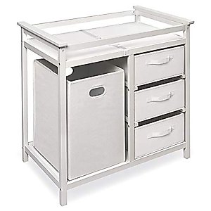 Modern Baby Changing Table with Laundry Hamper, 3 Storage Baskets, and Pad