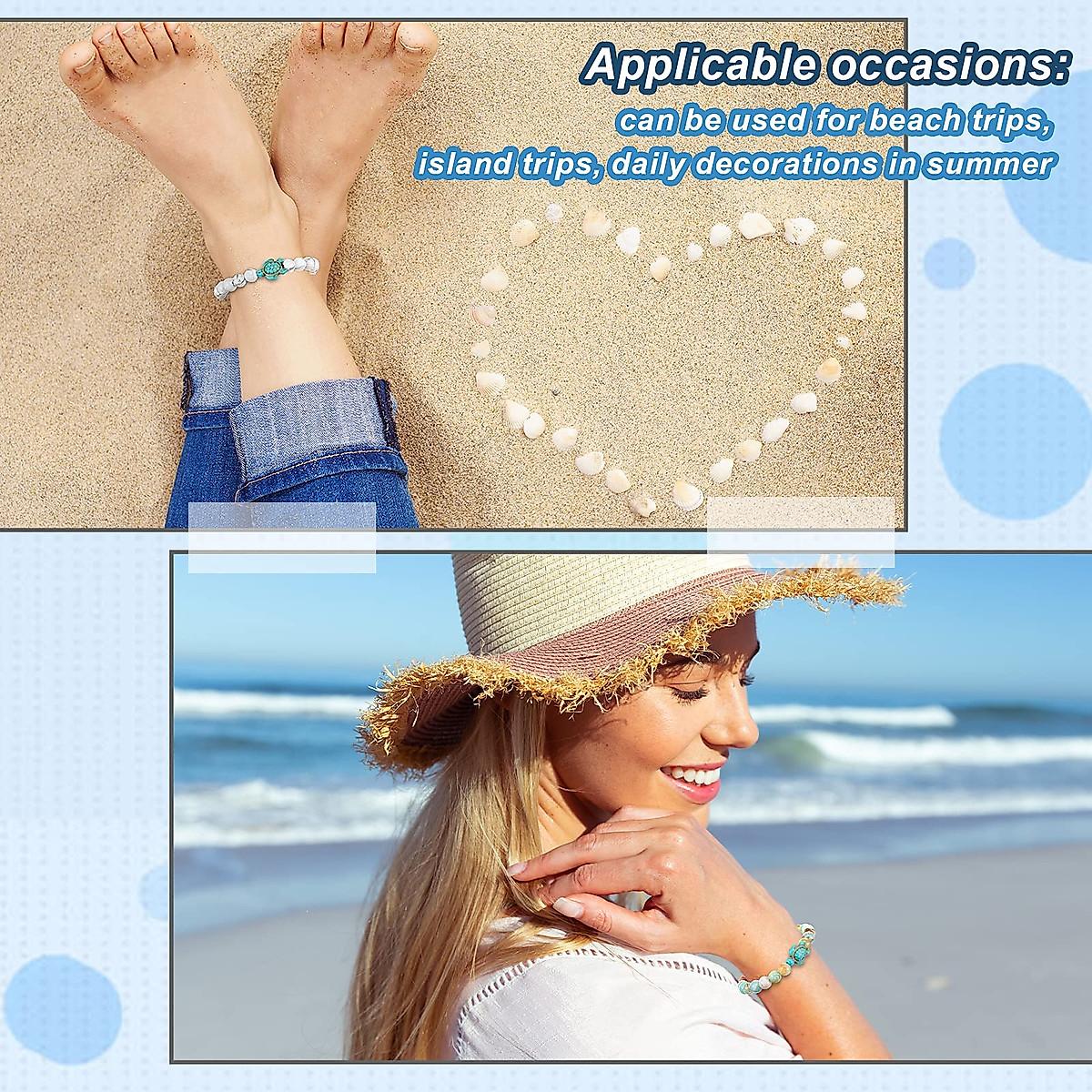 Bonuci Turtle Bracelet 4 Pieces Sea Turtle Beads Ocean Bracelets Natural Stone Turquoise Stretch Bracelet Turtle Bracelet Gifts for Women Men