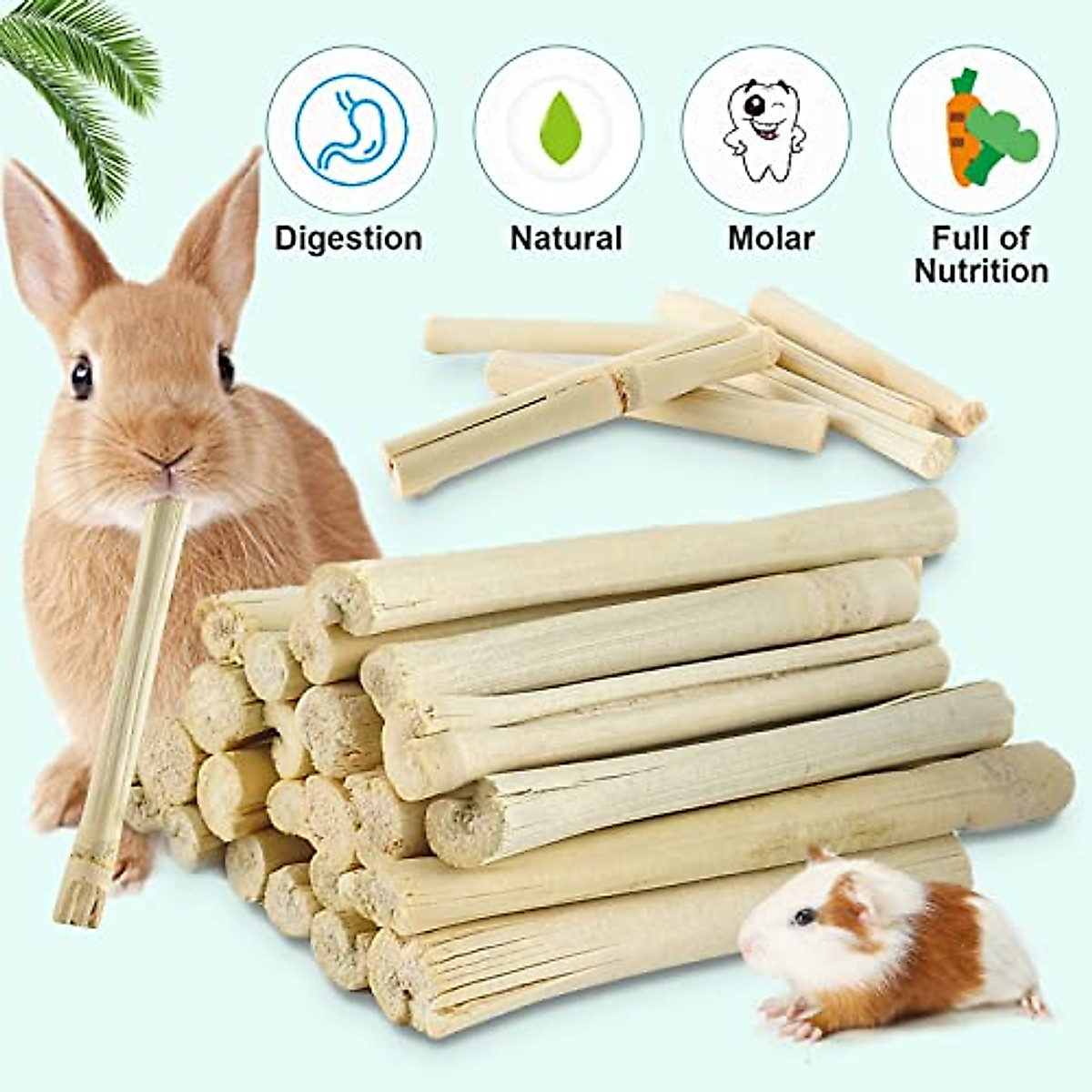 Small Pet 0.66lb Bunny Molar Toys, Sweet Bamboo Sticks Chew Snacks, Natural Snacks Teeth Grinding for Bunnies Chinchillas Hamsters Guinea Pigs and Other Small Pets 300g