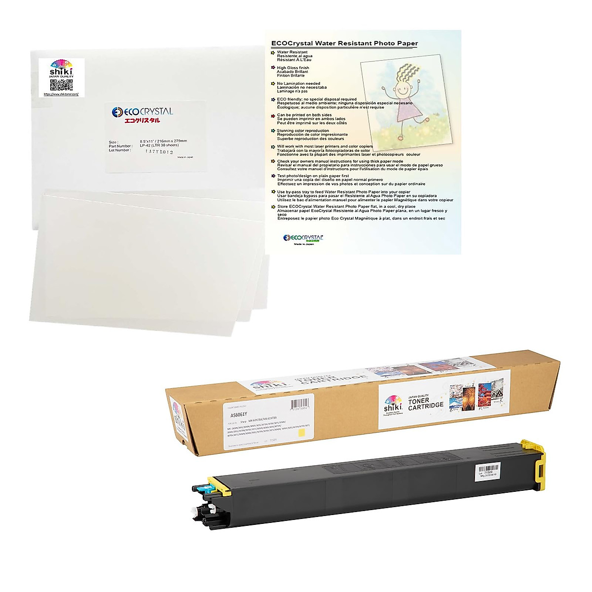 SHIKI Eco Crystal Water Resistant Laser Printer Paper & Compatible Toner Cartridge Replacement for Sharp MX-2630, etc. Yellow (MX-60NTYA MX-61NTYA)
