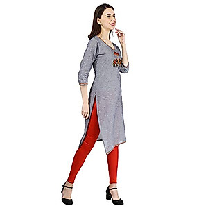 Indian Women's Embroidered Cotton Kurti Grey Top By Ramkudi