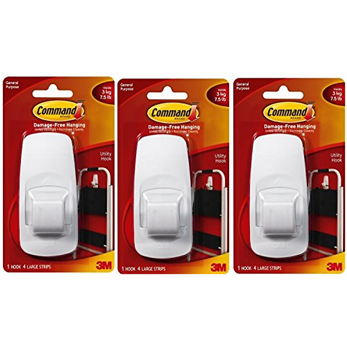 Command Jumbo Plastic Hook with Adhesive Strips, 3-Hooks