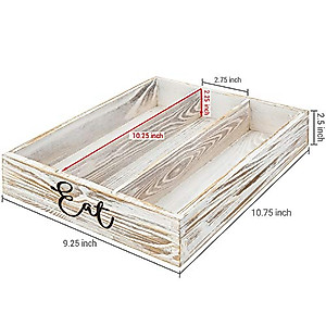 MyGift 3 Slot Shabby Whitewashed Wood EAT Tabletop Dining Utensil Cutlery Tray, Cabinet, Drawer Storage Organizer for Forks, Knives and Spoons