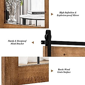 Tangkula Farmhouse Wall Mirror, Rustic Hanging Bathroom Mirror with Wood Frame and Metal Bracket, Wall Mounted Barn Door Style Decor Mirror for Living Room Bathroom, 22 x 30 Inch