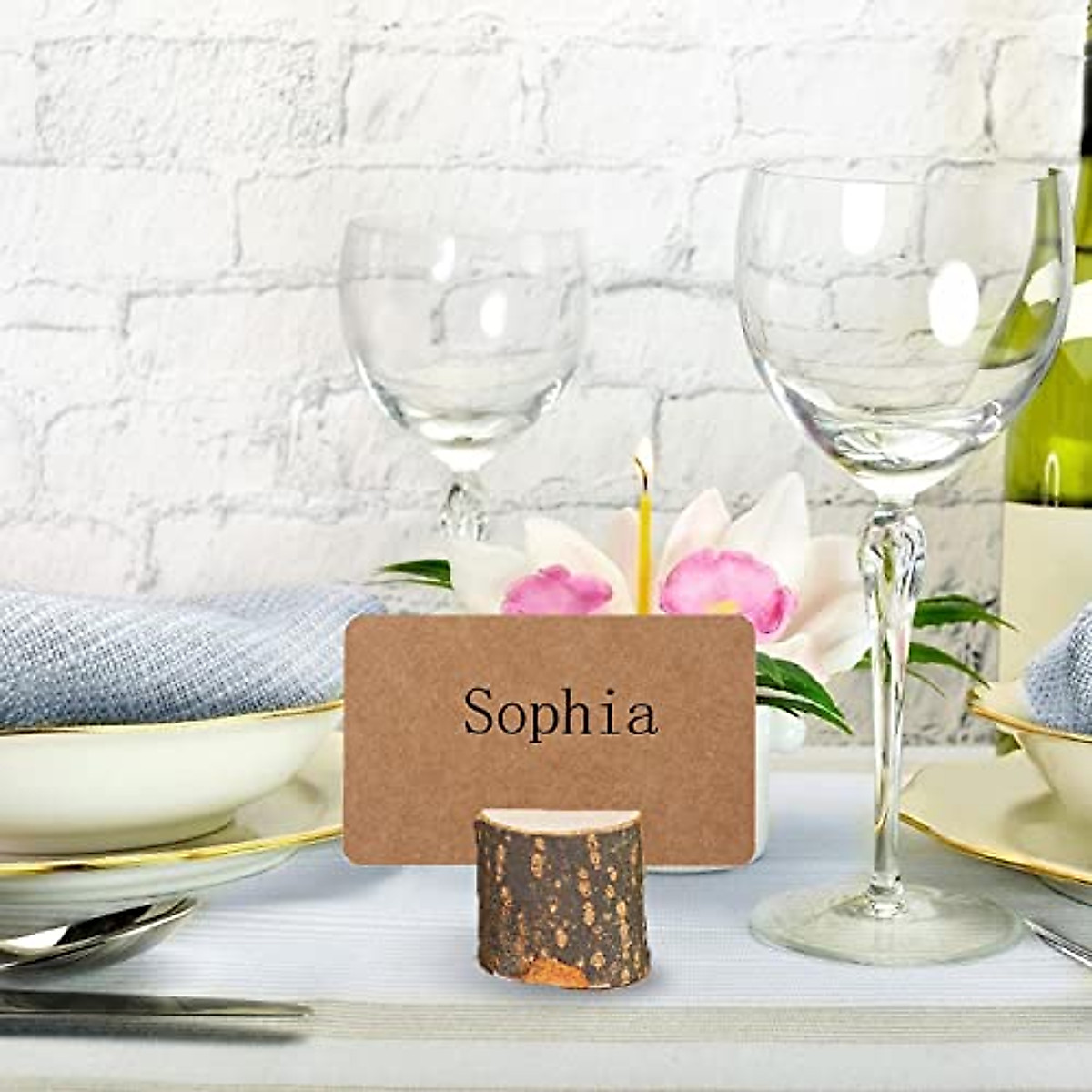15Pcs Premium Wood Place Card Holders and 30Pcs Kraft Table Place Cards, Rustic Table Number Holders, Table Name Card Holder, Table Sign Stand, Picture Photo Holders for Wedding Party Bridal Shower Baby Shower