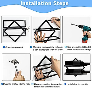 2 Style Metal Wall Mounted Wine Holder, Upgrade Foldable Hanging Wall Wine Rack Organizer for 2 Liquor Bottles, Red Wine Bottle Display Hanger with Screws for Home Kitchen Bar Wall Décor