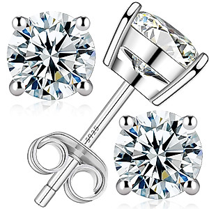 Tunzug Moissanite Stud Earrings DF Color Brilliant Round Cut Lab-Made Moissanite Earrings 18K Gold Plated 925 Sterling Silver Friction Base Stud Earrings for Men Women