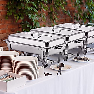 4 Pack Full Size Stainless Steel Chafing Dishes 8 Quart Chafing Dish Buffet Set Silver Rectangular Catering Chafer Warmer with Food Tray Lid and Fuel Holder for Buffet Banquet Party Catering Supplies