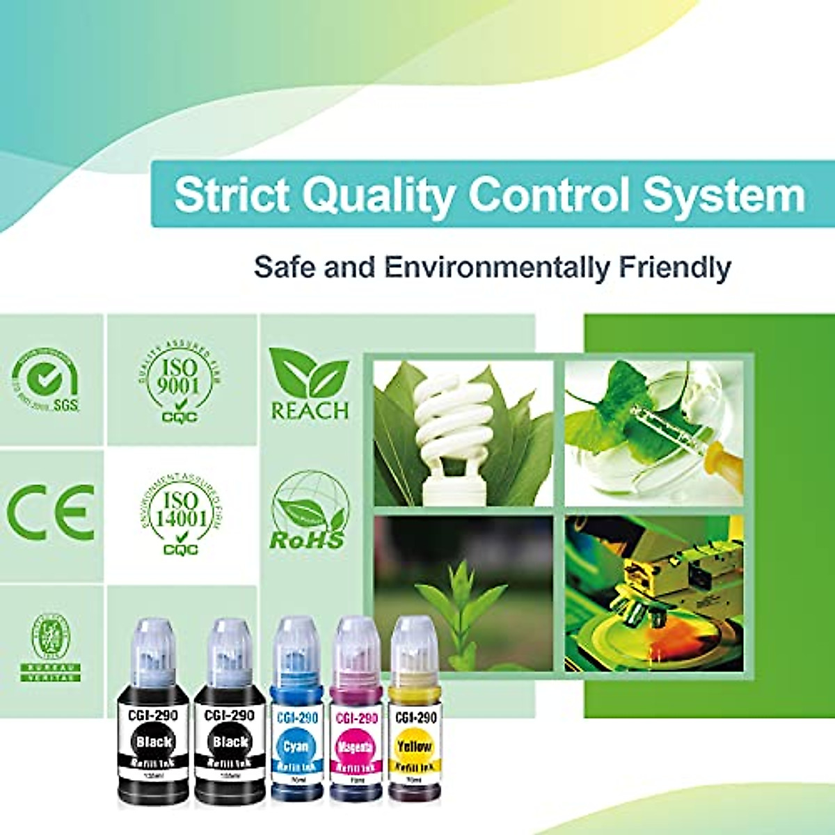 Miss Deer Compatible GI-290 Refill Ink Bottle Replacement for Canon 290 GI290 for Canon PIXMA G4200 G3200 G4210 G2200 G1200 Printers (2 Black 1 Cyan 1 Magenta 1 Yellow) 5-Pack