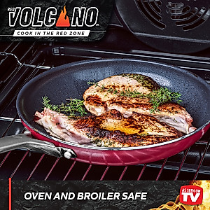 Red Volcano Textured Ceramic Nonstick, 7" & 10" Frying Pan Skillet Set with Stainless Steel Handles, PFAS PFOA & PTFE Free, Dishwasher Safe, Oven & Broiler Safe to 600 Degrees, Red