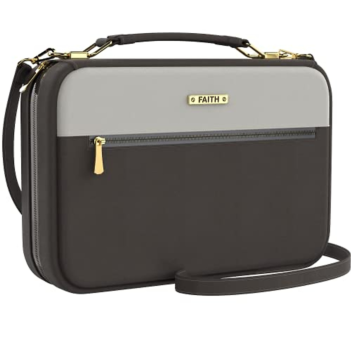 Bible Covers for Women Large Size - Bible Case Bag Fits Books Up to 7 x 10.1 x 1.9 in - | Pen Slots | Zippered Pocket | Shoulder Strap | Church Bag - Grey PU Leather Christian Gift for Girls