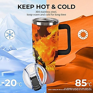 NVBSKKDH Firefighter Fireman Flame 40 Oz Stainless Steel Tumbler with Handle & Straw Double-Walled Vacuum Insulated Travel Mug for Hot/Cold Drinks, Reusable Thermal Cup for Car Cup Holder