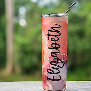 Personalized Skinny Tumbler with Lid & Straw, 20 Oz with Custom Text, 21 Color Styles, 10 Fonts - Personalized Gifts for Mom, Bridesmaid Proposal Gifts, Best Friend Birthday Gifts for Women