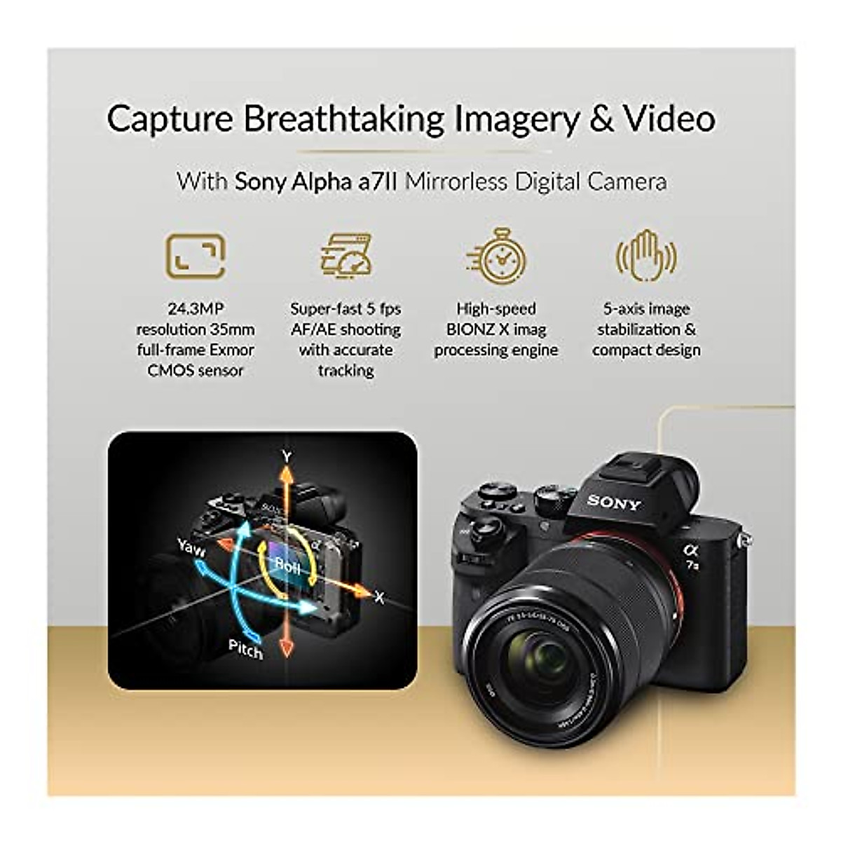 Sony Alpha a7II Mirrorless Digital Camera with 28-70mm OSS Lens Bundle with 60-Inch Tripod, Camera Bag, 64GB SD Card, Card Case and Reader, Battery and Dual Charger, and Lens Cap Keeper (8 Items)