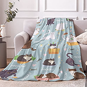 udten Cat Lover Gifts for Women Cute Cat Blanket Cat Gifts for Women Girls, Cat Throw Blanket Cat Mom Gifts for Women Birthday Mother's Day Children's Day Gifts,50"x40"